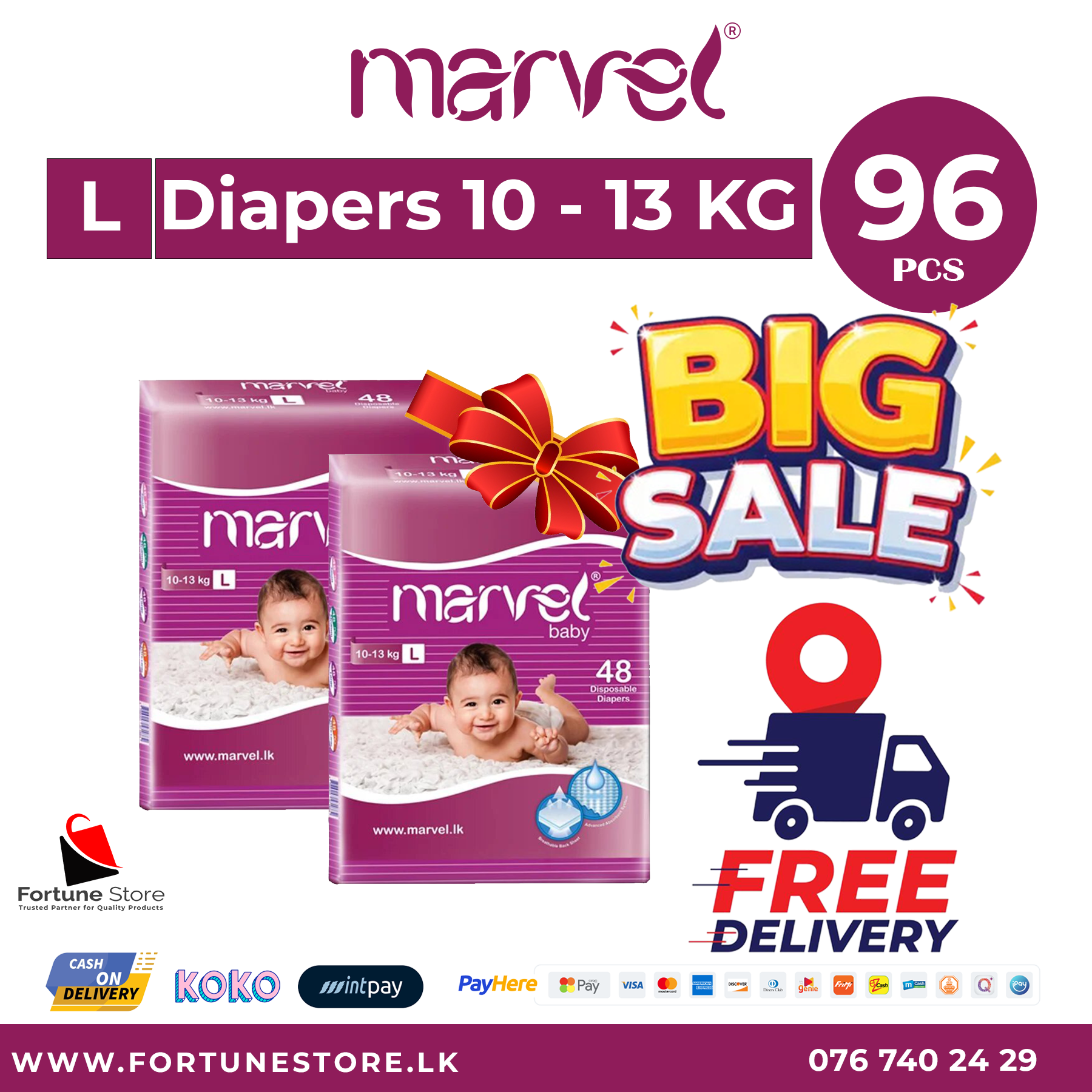 Marvel Large Baby Diapers - 96pcs | Ideal Comfort & Protection for Bab ...
