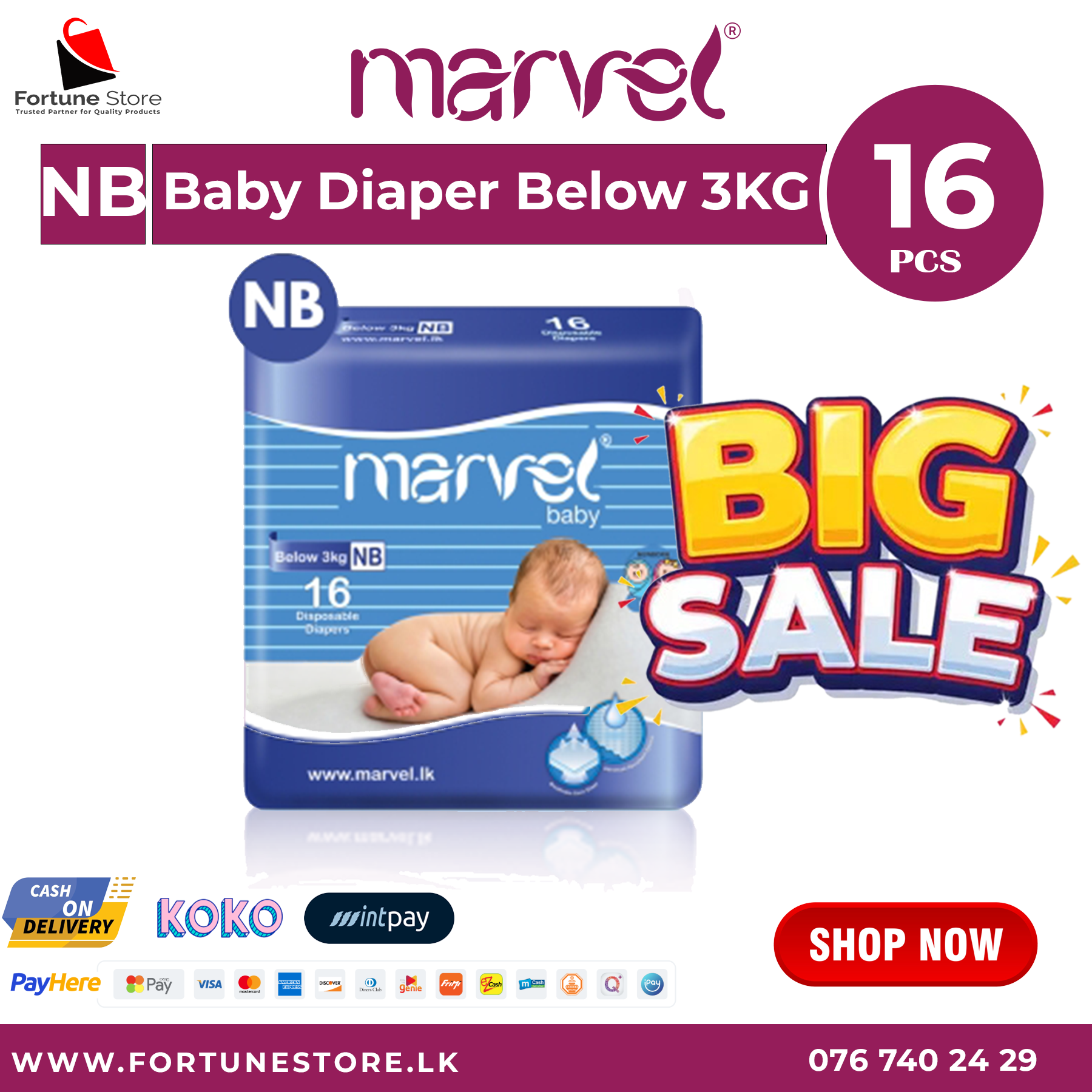 Marvel Newborn Baby Diapers - 16 | 32 | 48 pcs | Ideal Comfort & Prote ...
